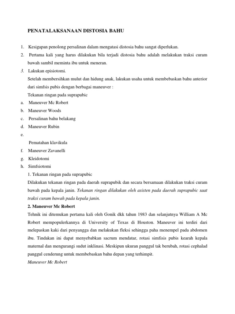 Penatalaksanaan Distosia Bahu Berdasarkan 8 Manuver Penatalaksanaan ...