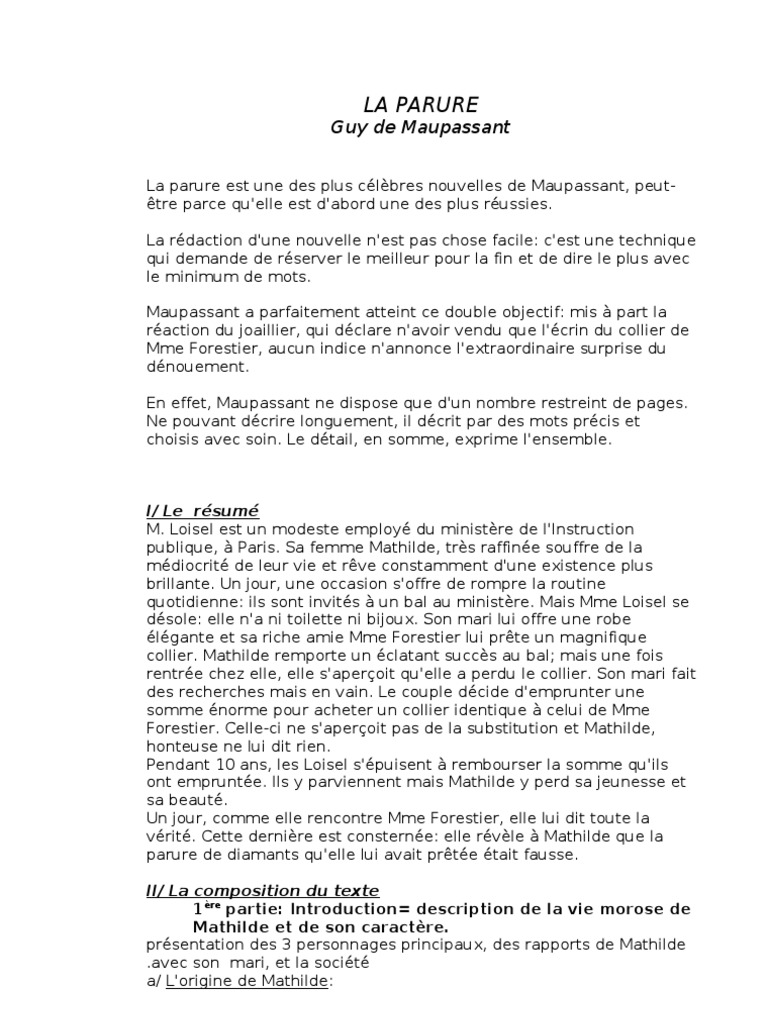 Analyse de "La Parure" de Maupassant | PDF | Guy de Maupassant ...