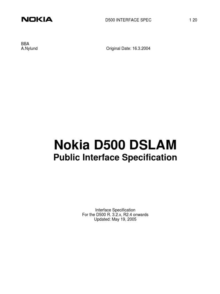 Nokia D500 DSLAM Interface Spec | PDF | Digital Subscriber Line ...