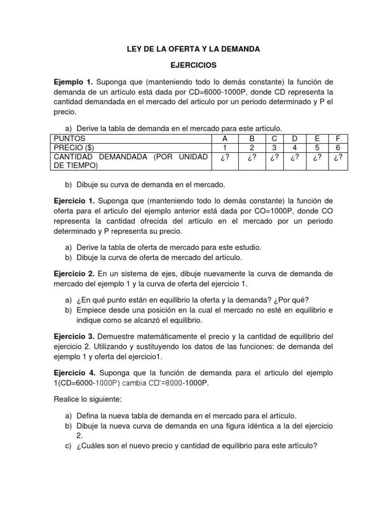 Ejercicios 4C B5 | PDF | Curva de demanda | Oferta (economía)