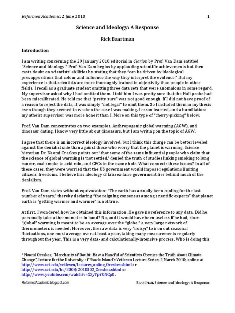 Science and Ideology: A Response (By Rick Baartman) | PDF | Global ...