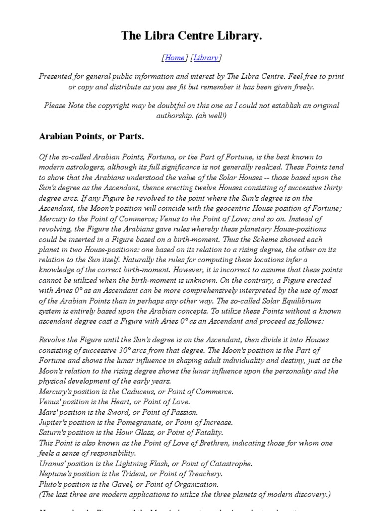 Arabic Parts, Astrology From The Libra Centre | PDF | Planets | Moon