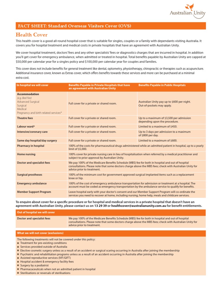 Standard Overseas Visitors Cover Fact Sheet | PDF | Hospital | Surgery