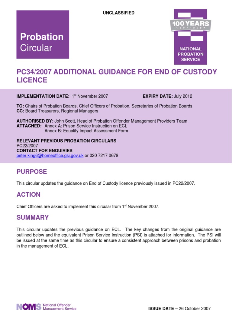 End of Custody Licence Guidance Update | PDF | Probation | Arrest