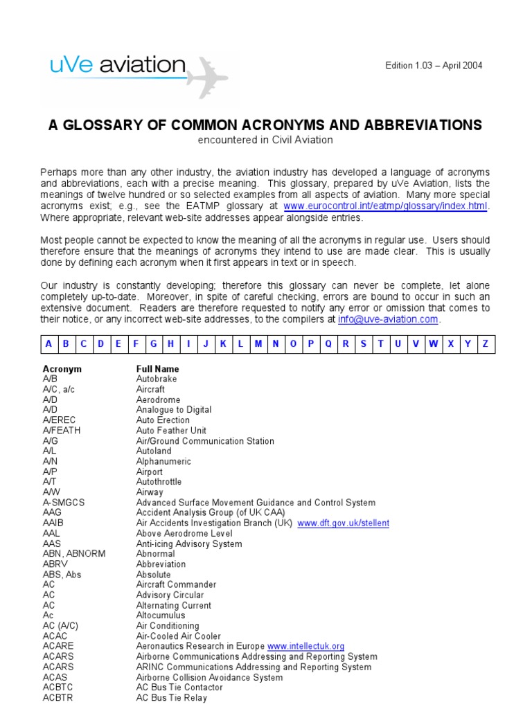 Abrevieri Si Acronime in Aviatie | PDF | Air Traffic Control | Aviation ...