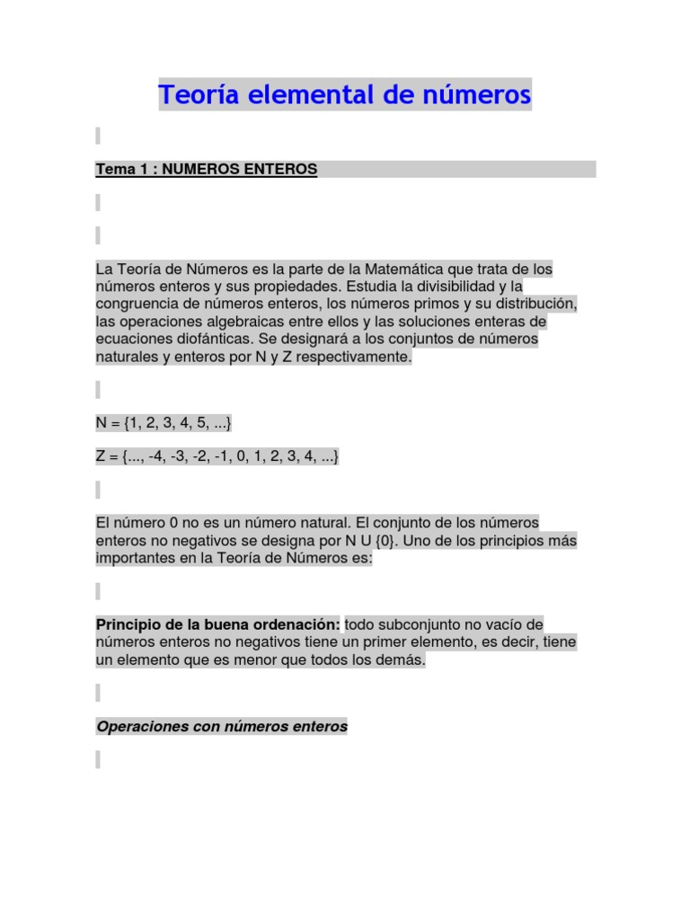 Teoría elemental de números | PDF | Número primo | Teoría de los números