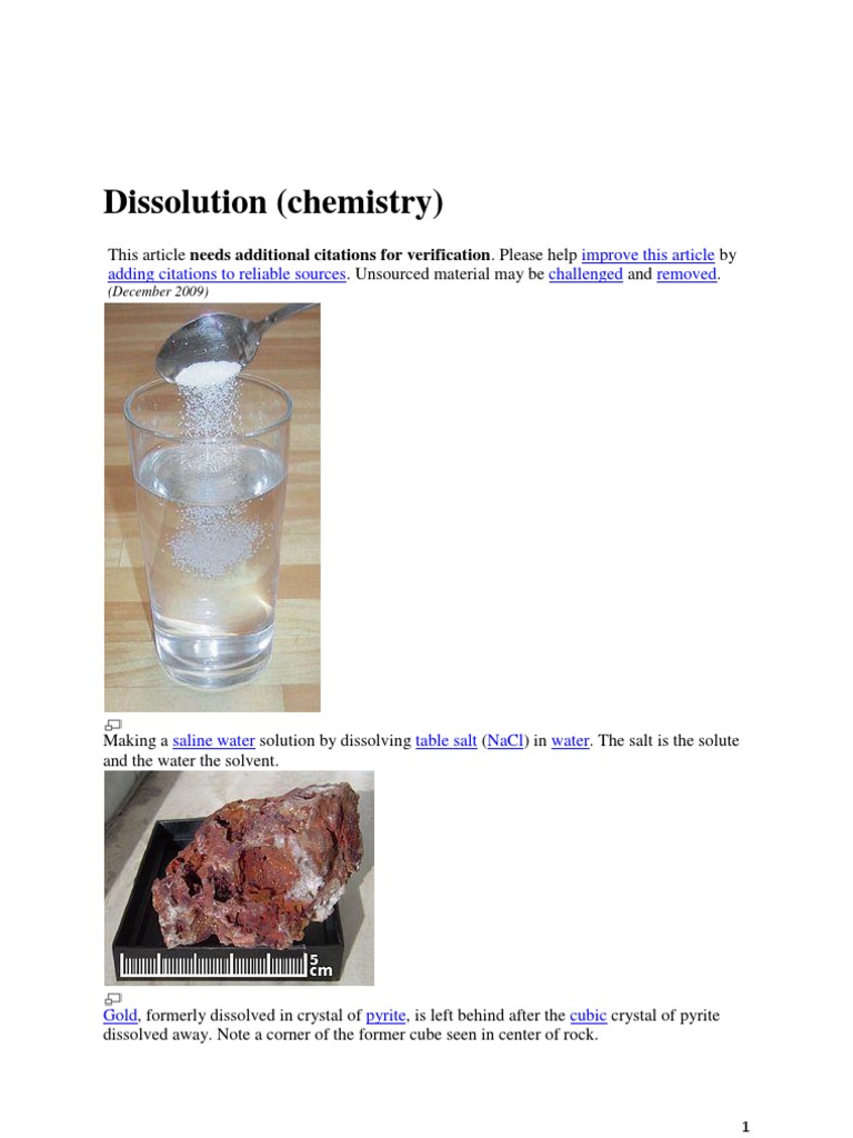 Dissolution Wikipedia | PDF | Dissolution (Chemistry) | Solution