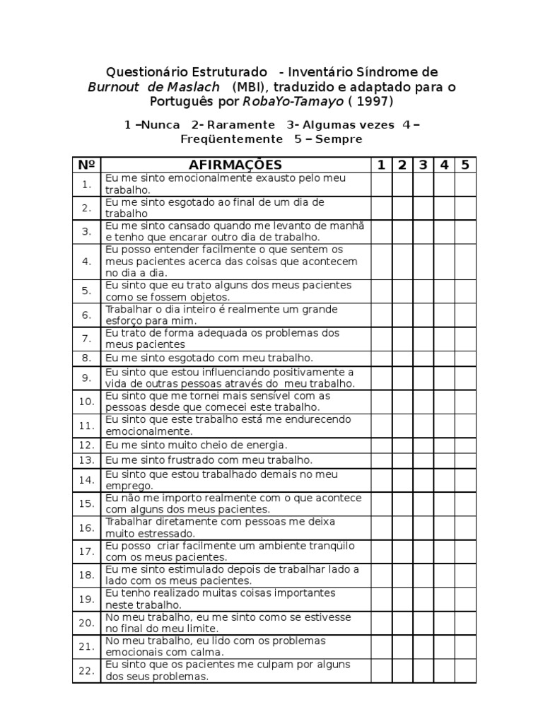 Questionrio Estruturado MBI | PDF | Burnout Ocupacional