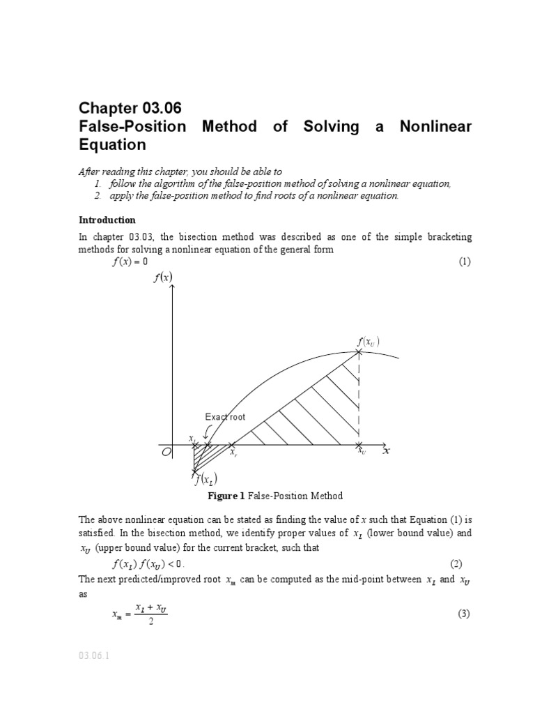 False-Position Method of Solving A Nonlinear Equation: Exact Root | PDF ...