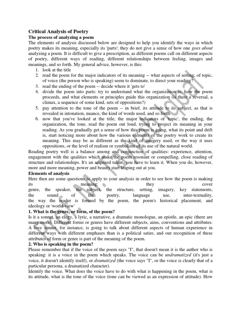 Critical Analysis of Poetry | PDF | Narration | Narrative