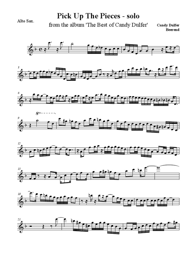 Pick Up The Pieces - Solo - Alto Sax | PDF | Saxophone | Woodwind ...
