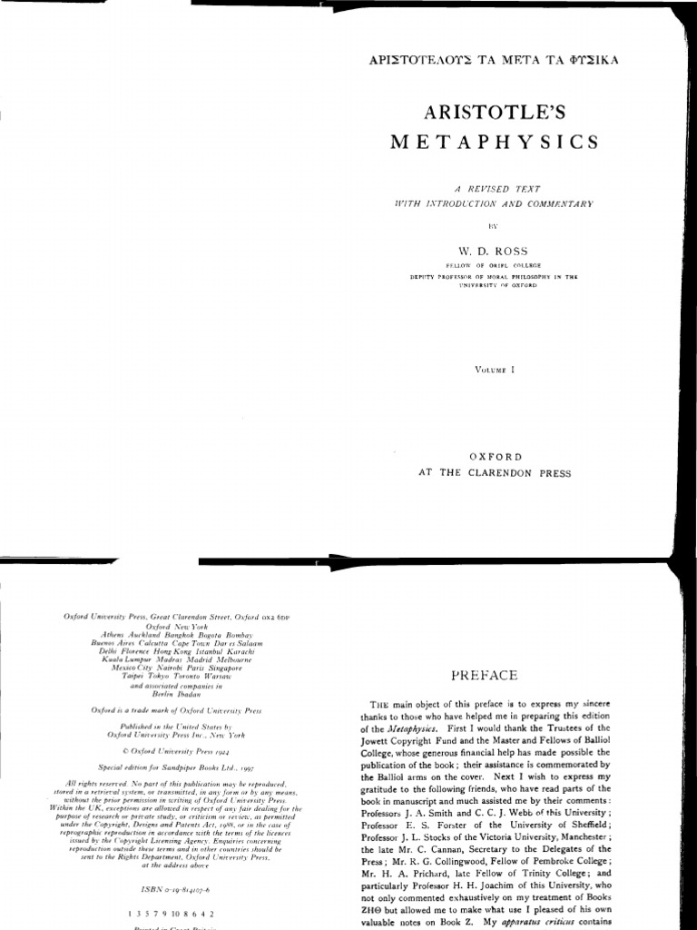 Aristotle S Metaphysics Ed Ross Introduction | PDF | Substance Theory ...