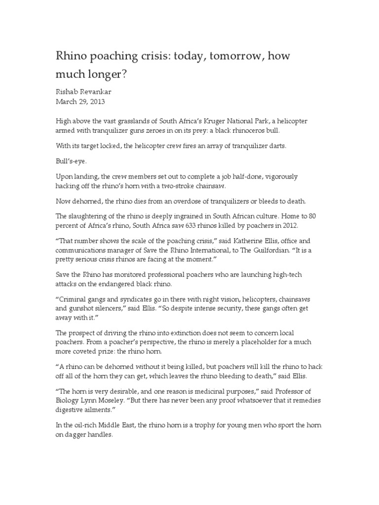 Feature Article - Rhino Poaching Crisis | PDF | Rhinoceros | Poaching