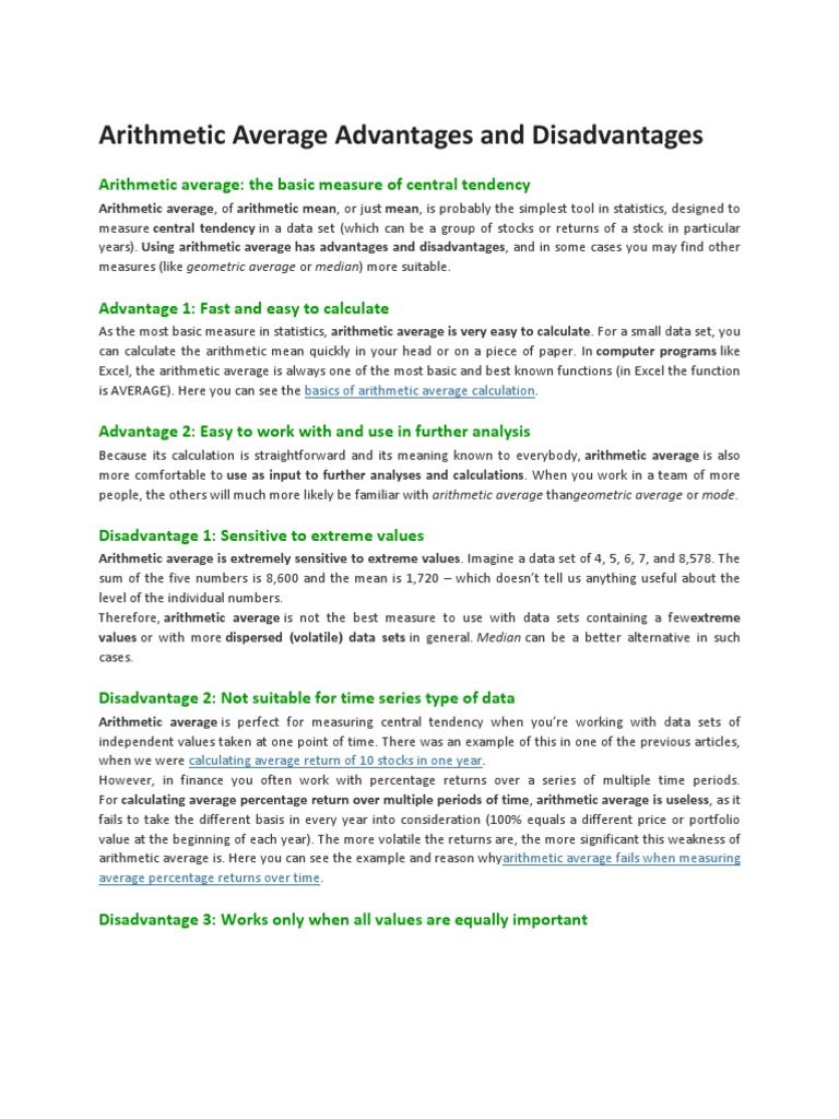 Understanding the Appropriate Use of Arithmetic Average: Advantages ...