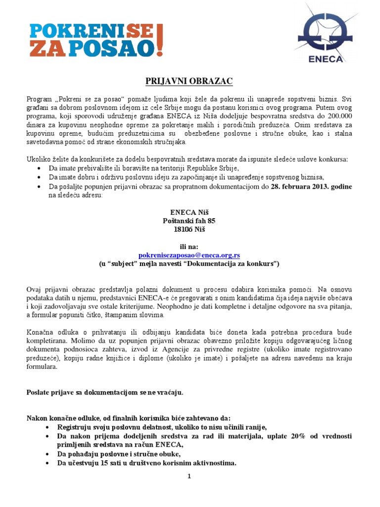 Prijavni Obrazac | PDF