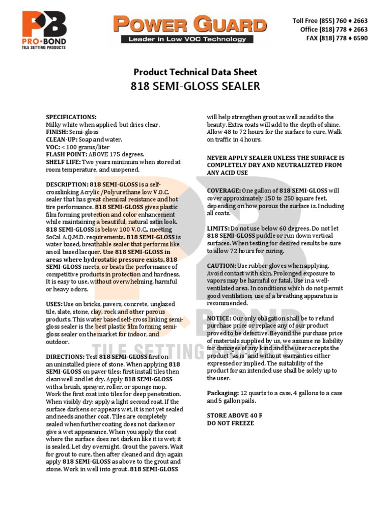 818 Semi-Gloss Sealer Technical Data | PDF | Tile | Volatile Organic ...