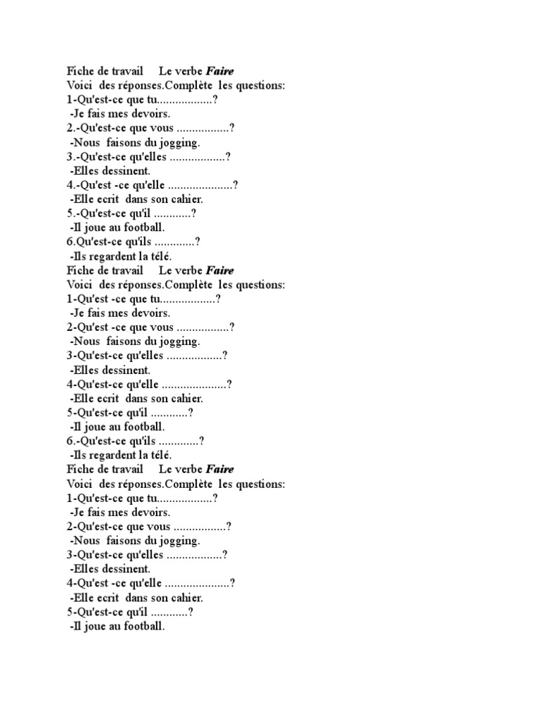 Exercices sur le verbe Faire | PDF | Arts du langage et discipline