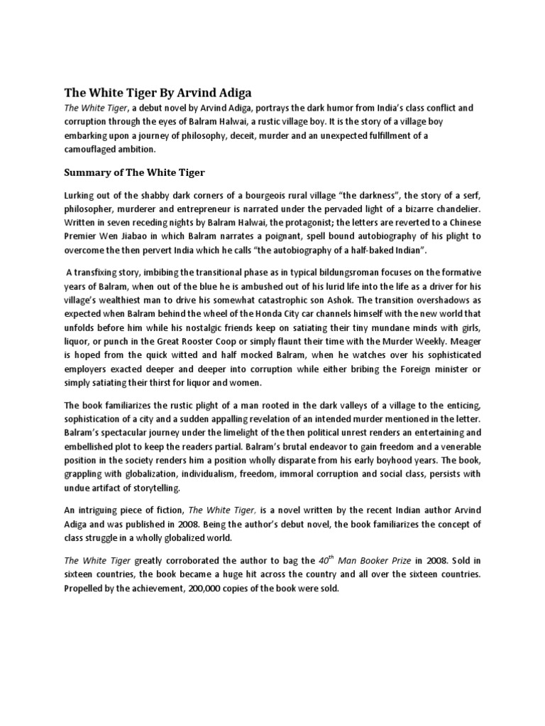 Book Review The White Tiger | PDF | Debut Novels | Debut Books