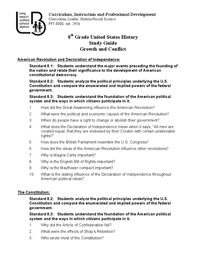 Lbusd 8th Grade Study Guide | PDF | United States Constitution ...