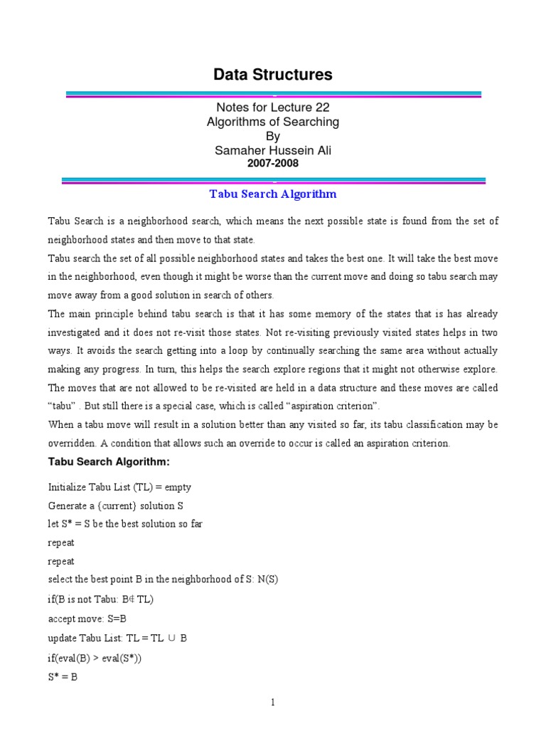 Data Structures Notes For Lecture 22 Algorithms Of Searching By