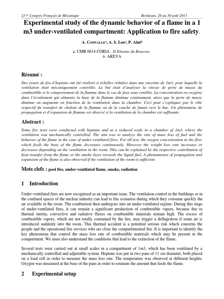 Experimental Study of The Dynamic Behavior of A Flame in A 1 m3 Under ...
