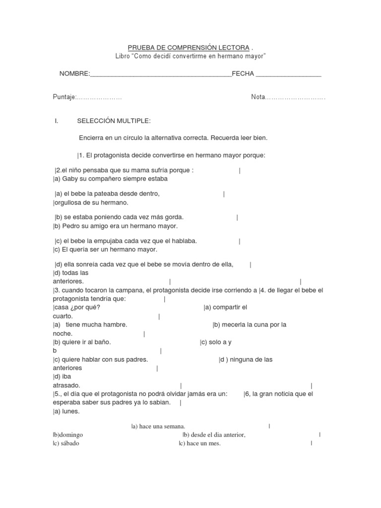 Prueba de Comprensión Lectora | PDF | Ocio