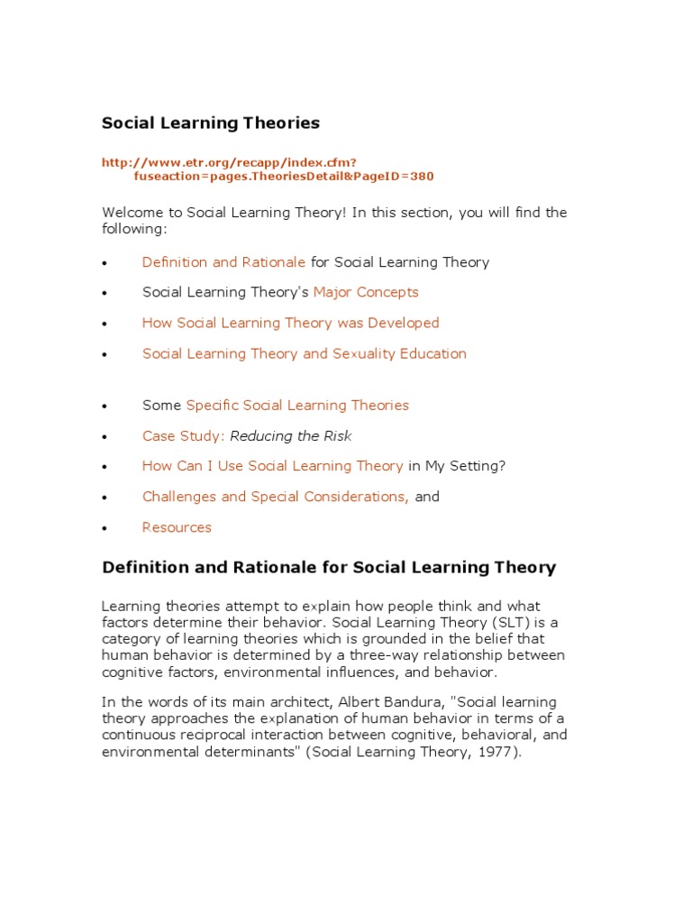 Social Learning Theories | PDF | Learning Theory (Education) | Human ...