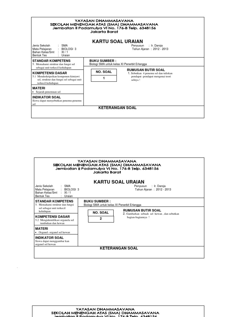 Kartu Soal Bio 3 Sks Ds - 2013 | PDF | Kajian Bahasa Asing | Sains & Matematika