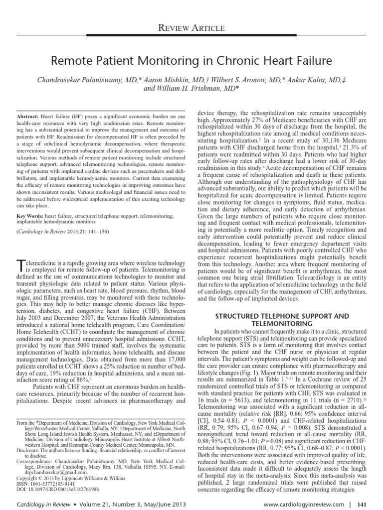 Remote Patient Monitoring in Chronic Heart Failure | PDF | Heart ...