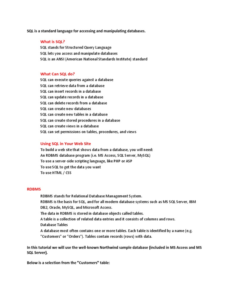 What Is SQL?: SQL Is A Standard Language For Accessing and Manipulating Databases | Download ...