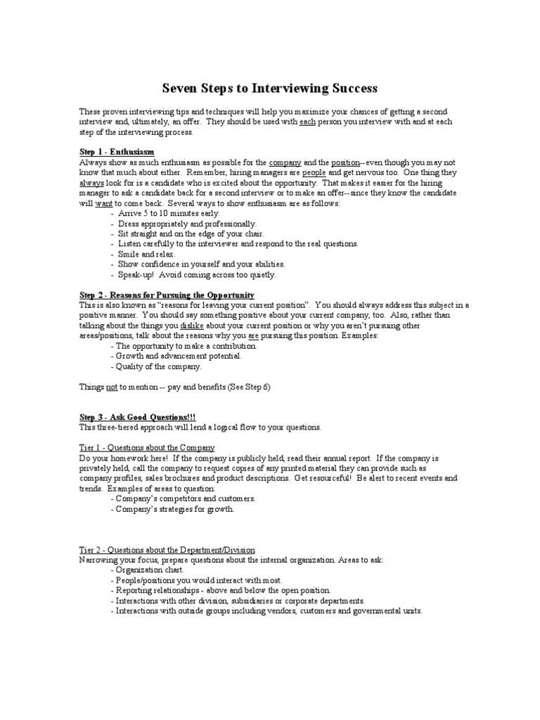 Seven Steps To Interviewing Success | PDF | Interview | Employment