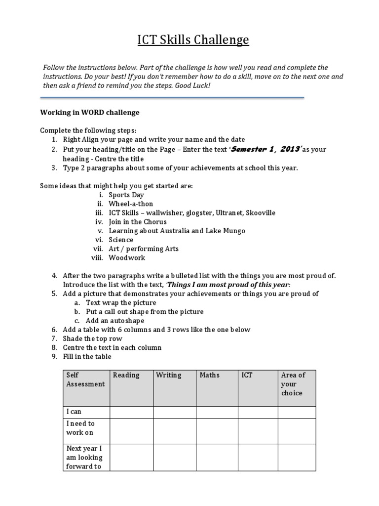 ICT Skills Challenge: Working in WORD Challenge | PDF