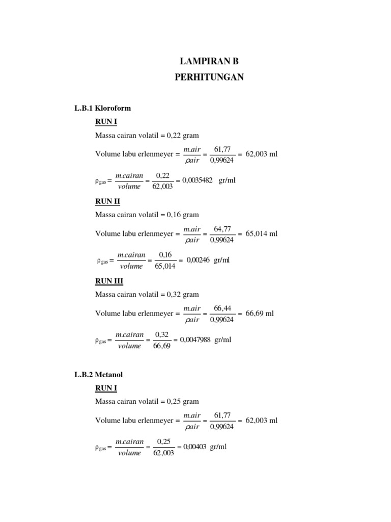 Lampiran B Perhitungan: L.B.1 Kloroform Run I | PDF