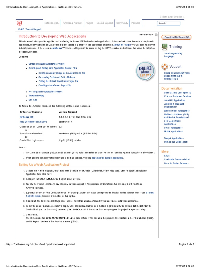 Introduction To Developing Web Applications - NetBeans IDE Tutorial PDF | PDF | Net Beans ...