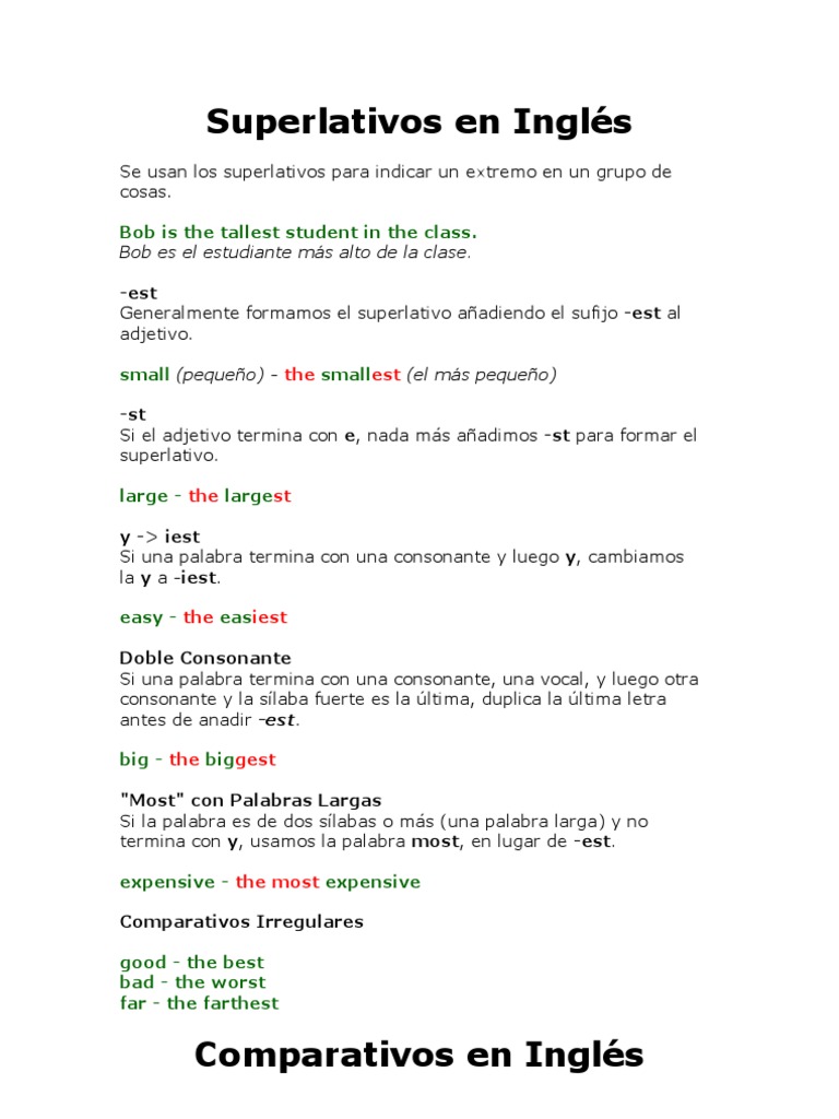 Superlativos en Inglés: Formación y Ejemplos | PDF | Palabra | Mecánica ...