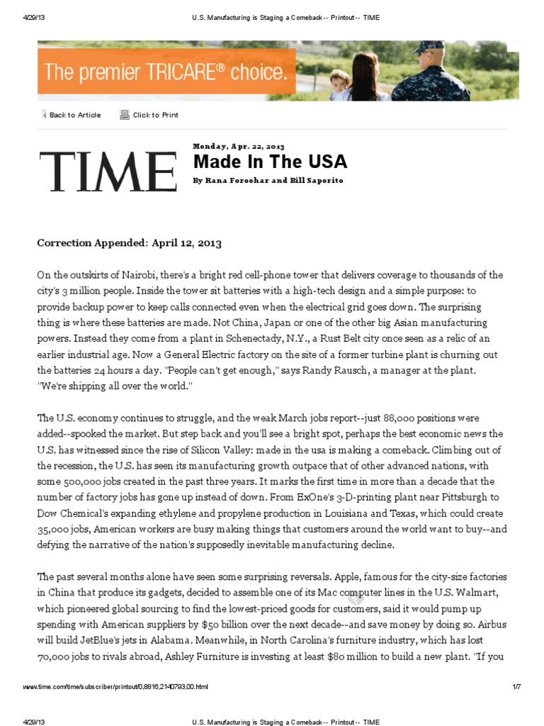 U.S. Manufacturing's Resurgence | PDF | 3 D Printing | Factory