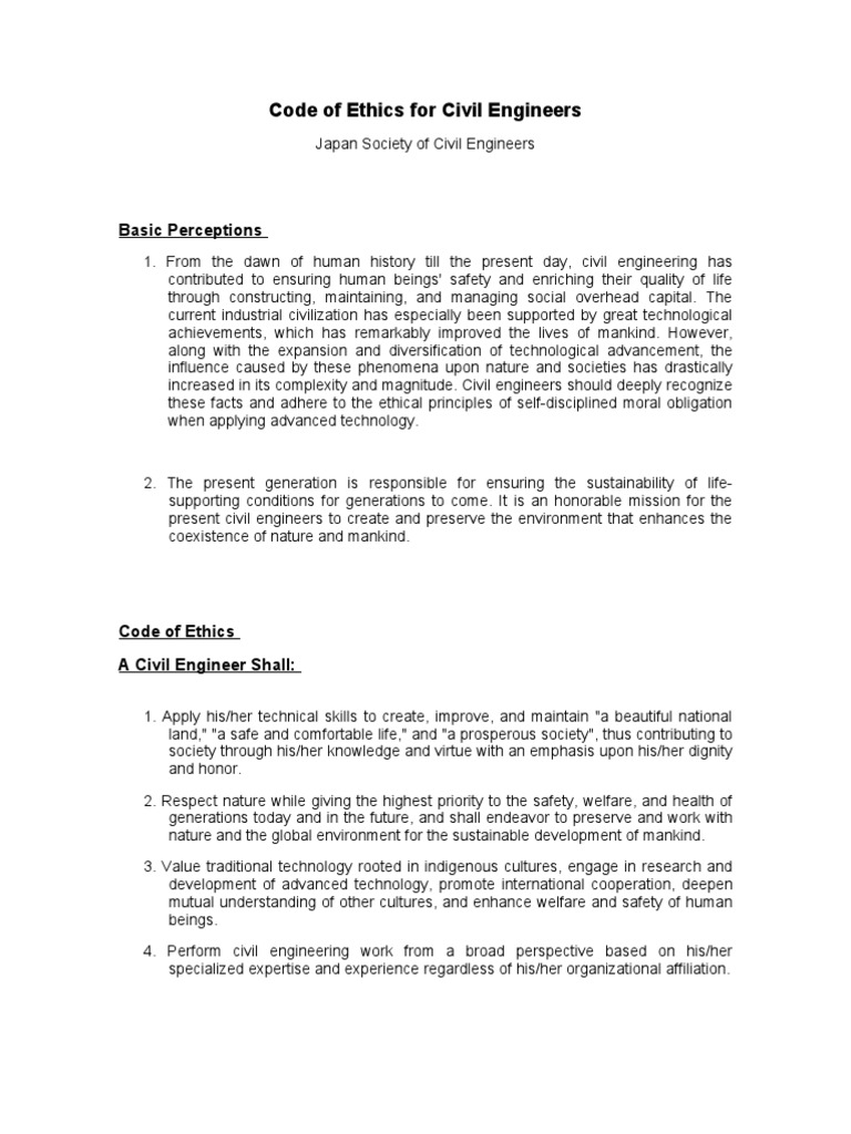 Code of Ethics For Civil Engineers | PDF | Engineering | Engineer