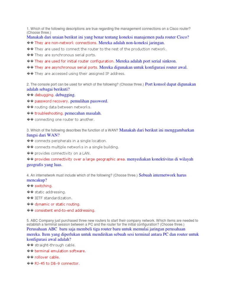 Soal CCNA Chapter 1-4 | PDF | Transmission Control Protocol | Port (Computer Networking)
