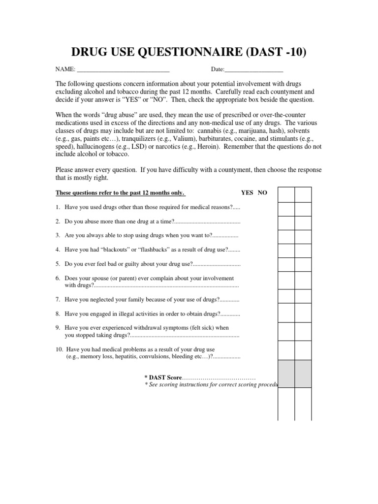 Drug Use Questionnaire | PDF