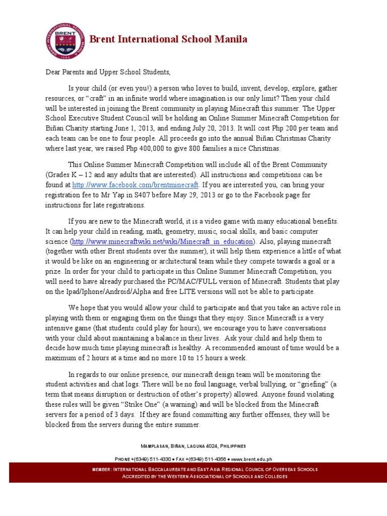 Minecraft High School Letter To Parents | PDF | Minecraft | Facebook