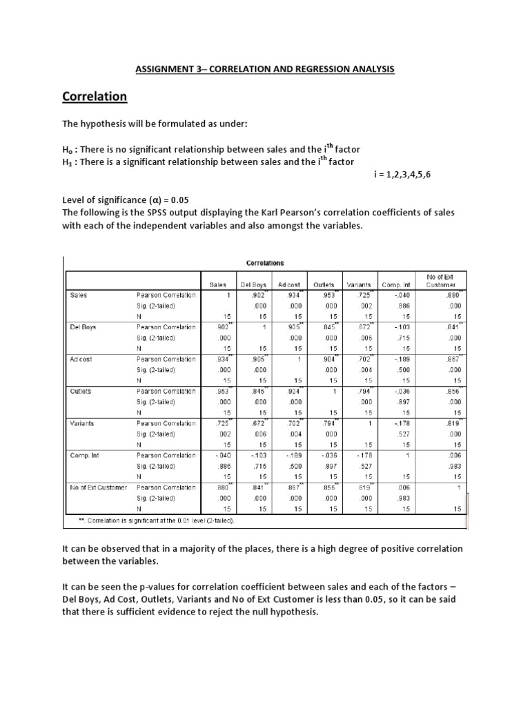 Correlation Assignment 3 Correlation And Regression Analysis Pdf Errors And Residuals 4266