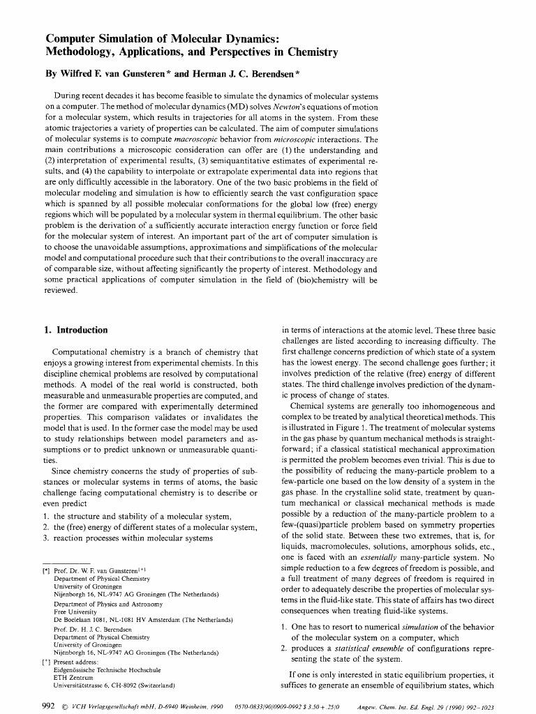 Computer Simulation of Molecular Dynamics: Methodology and Applications ...