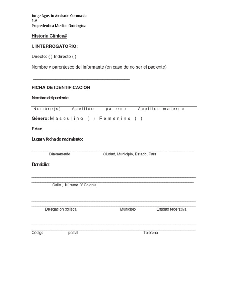 Historia Clínica UNAM formato | Enfermedades y trastornos | Medicina CLINICA