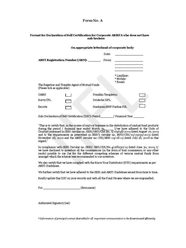 AMFI Self Declaration Form Template | PDF | Government Information ...