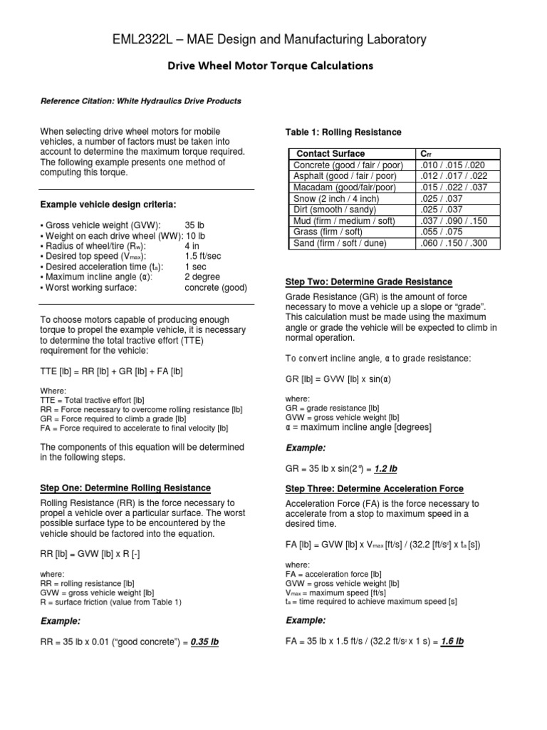 Drive Wheel Motor Torque Calculations | Download Free PDF | Torque | Force