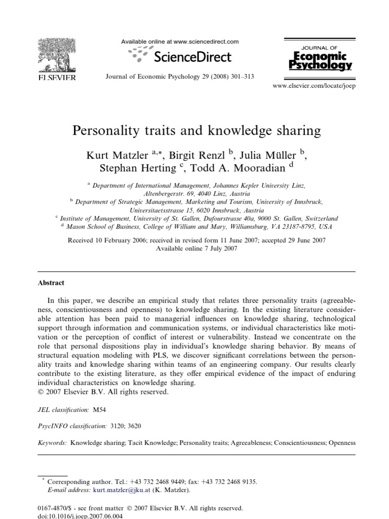 Personality Traits in Knowledge Sharing | PDF | Validity (Statistics ...