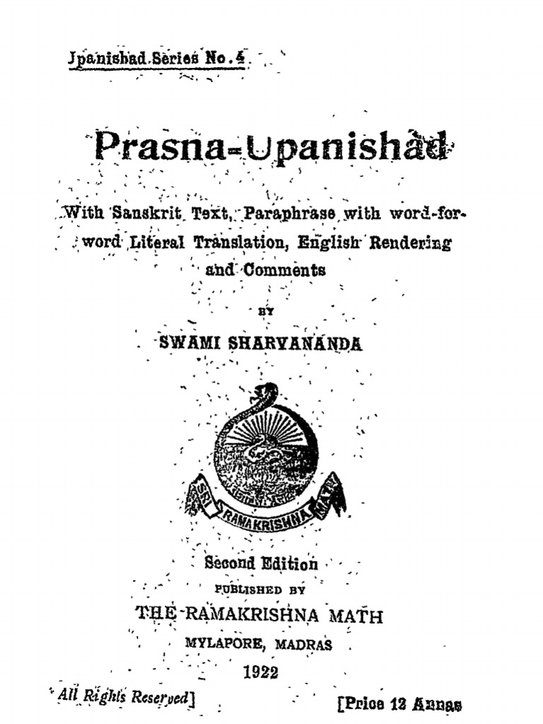 Prashna Upanishad - Swami Sarvanand (Sanskrit-English) | PDF