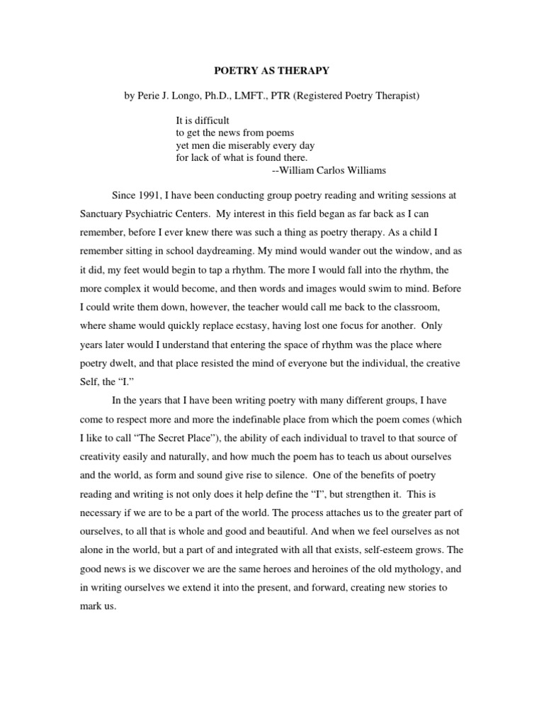 POETRY AS THERAPY | Poetry | Rhythm