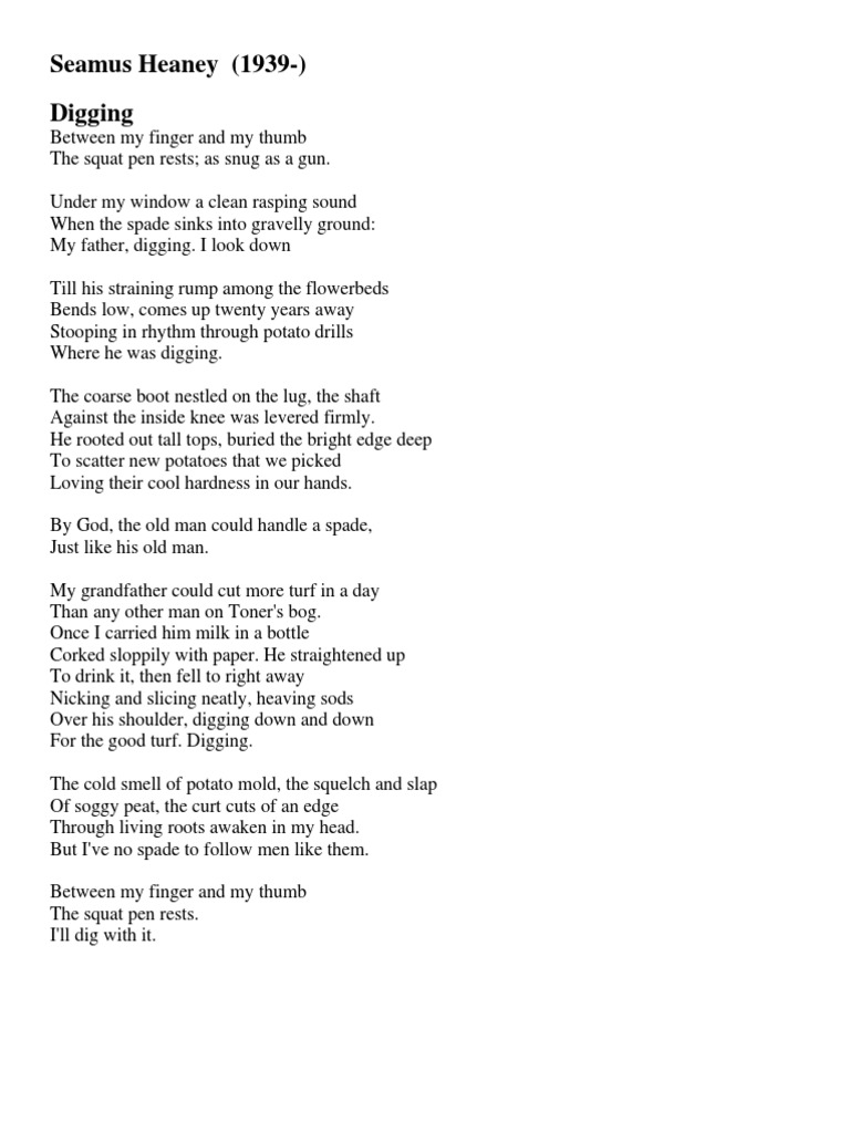 Seamus Heaney (1939-) Digging | PDF | Poetry