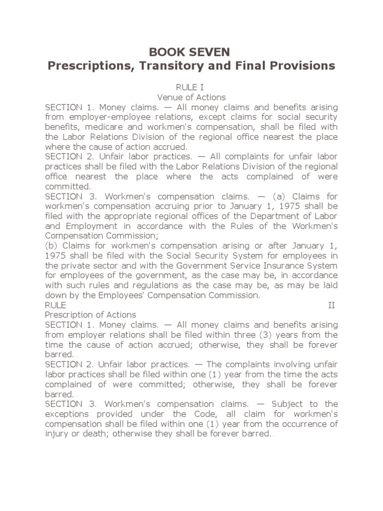 Book VII - Prescriptions, Transitory, and Final Provisions | PDF ...
